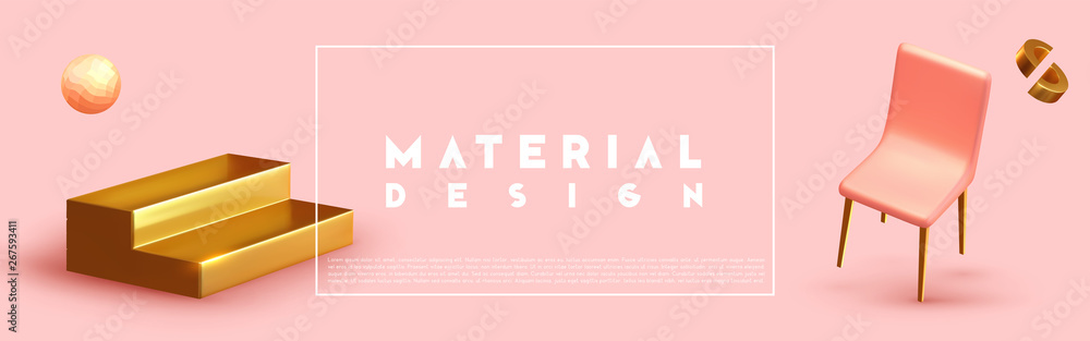 Minimal design with realistic shapes of 3d objects. Stock Vector ...