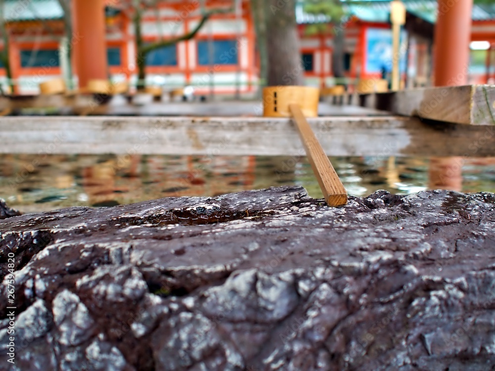 Japanese style Traditional bamboo ladle with basin stone edge at Hean ...