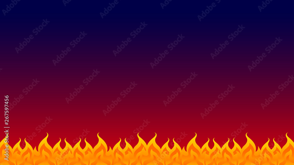 fire, flame row on red blue gradient background dark, bonfire frame ...