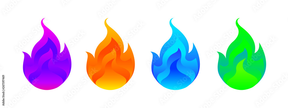 colorful fireball set isolated on white background, orange red fireball ...