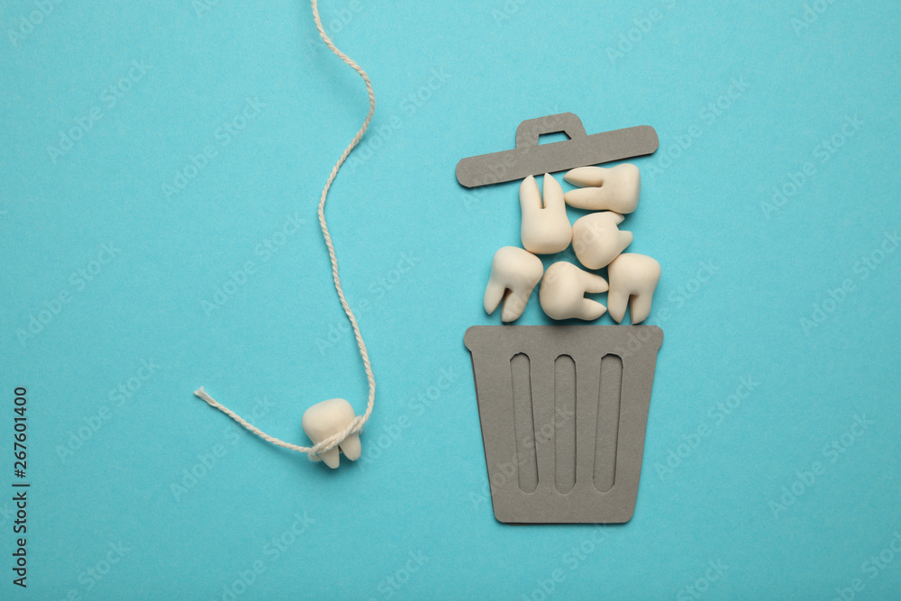 Loss of baby tooth in children. Bunch of teeth in garbage can. Stock ...