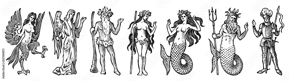 Mythical creature for Heraldry in vintage style. Engraved coat of arms ...