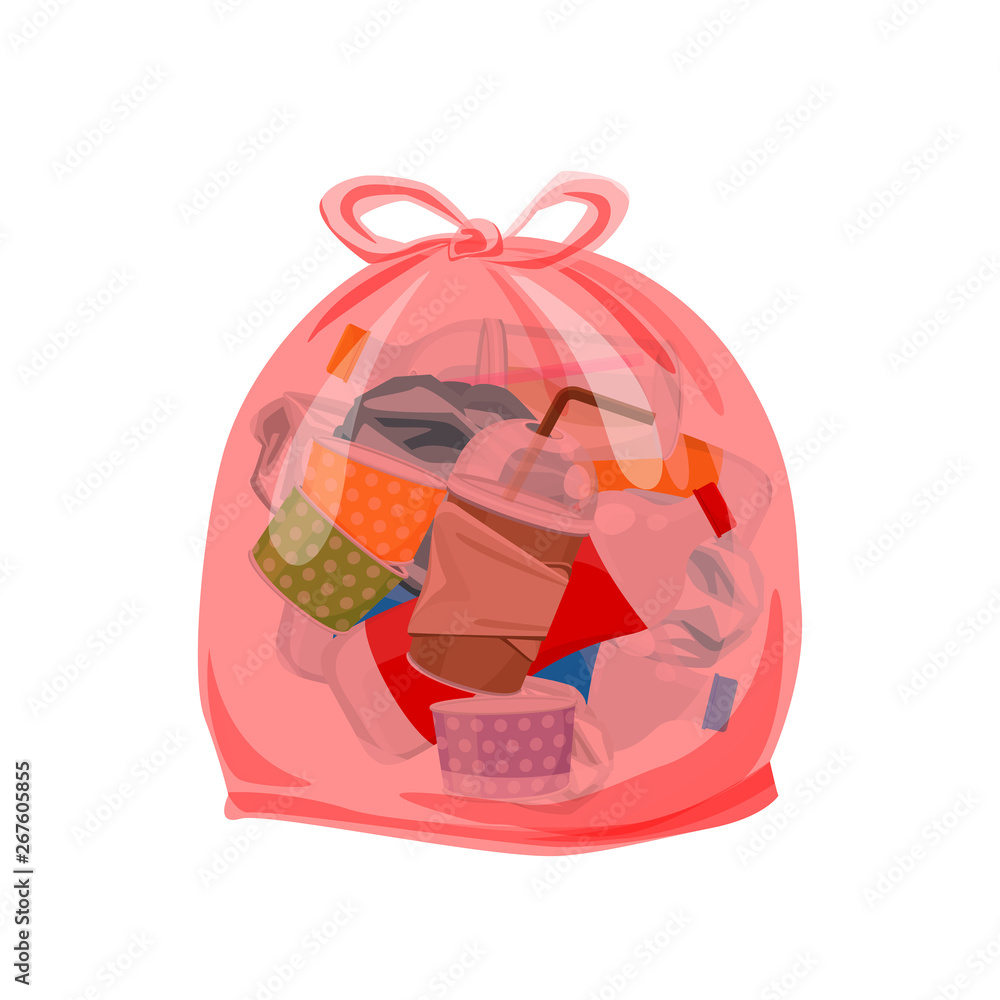 plastic waste packed in the transparent plastic bags for waste ...