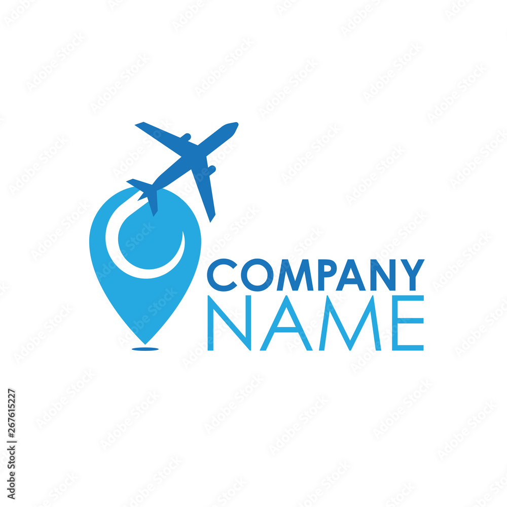 airplane logo design with airplane wing and map pointer. Using for air ...