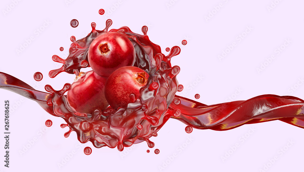 Fresh cranberry juice, smoothie or jam splash wave with cranberries ...