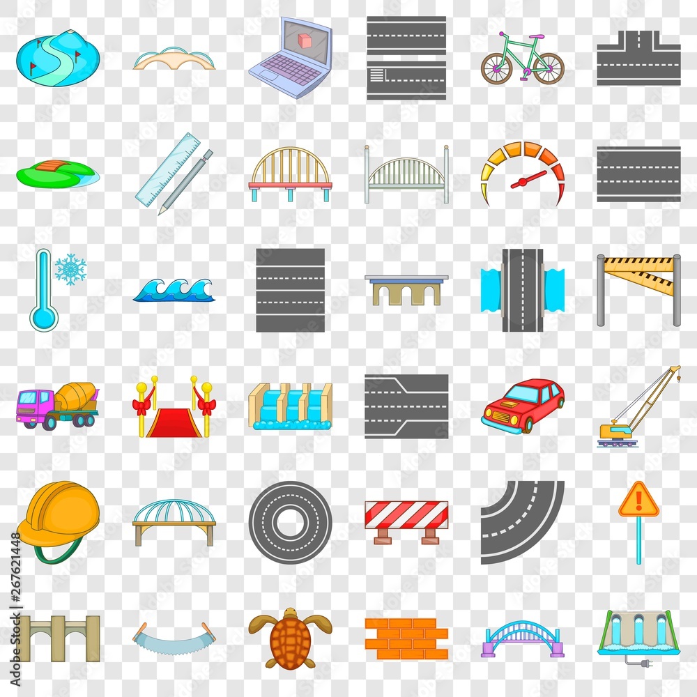 Asphalt icons set. Cartoon style of 36 asphalt vector icons for web for ...