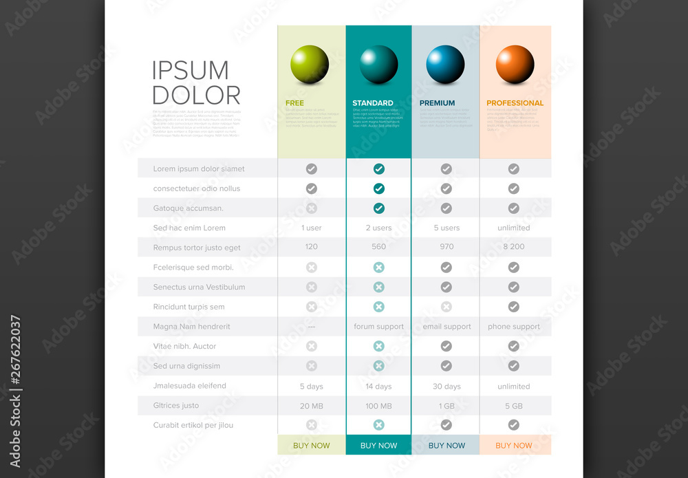 Product Features List Layout with 4 Comparisons Stock Template | Adobe ...