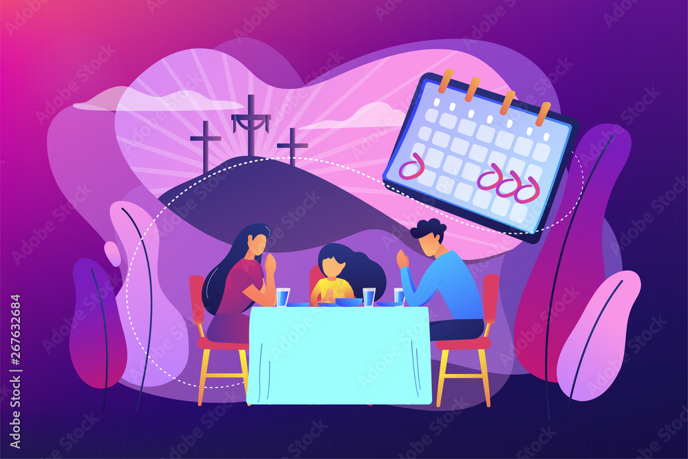 Tiny People Christian Family At Table Praying And Celebrating Easter tiny-people-christian-family-at-table-praying-and-celebrating-easter