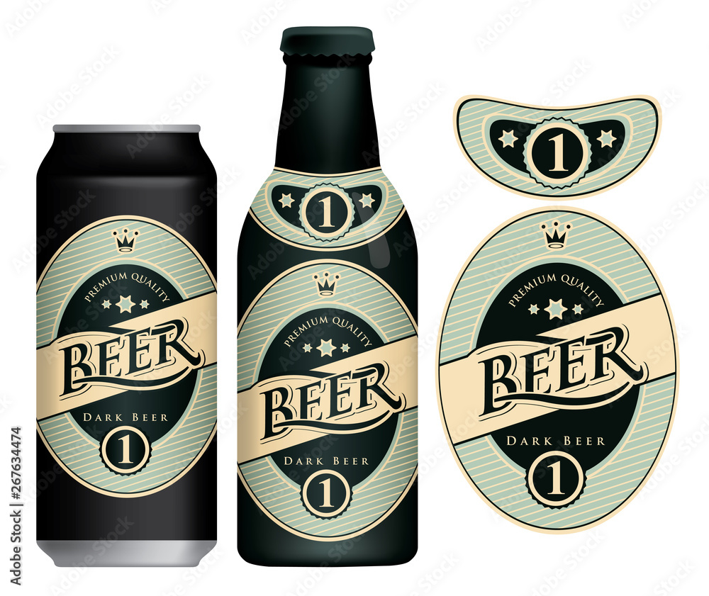 Vector label for dark beer in retro style, decorated by crown and stars ...