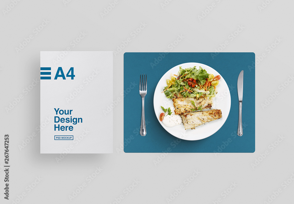 Top View Mockup of Paper, Dinner Plate, and Table Mat Stock Template ...