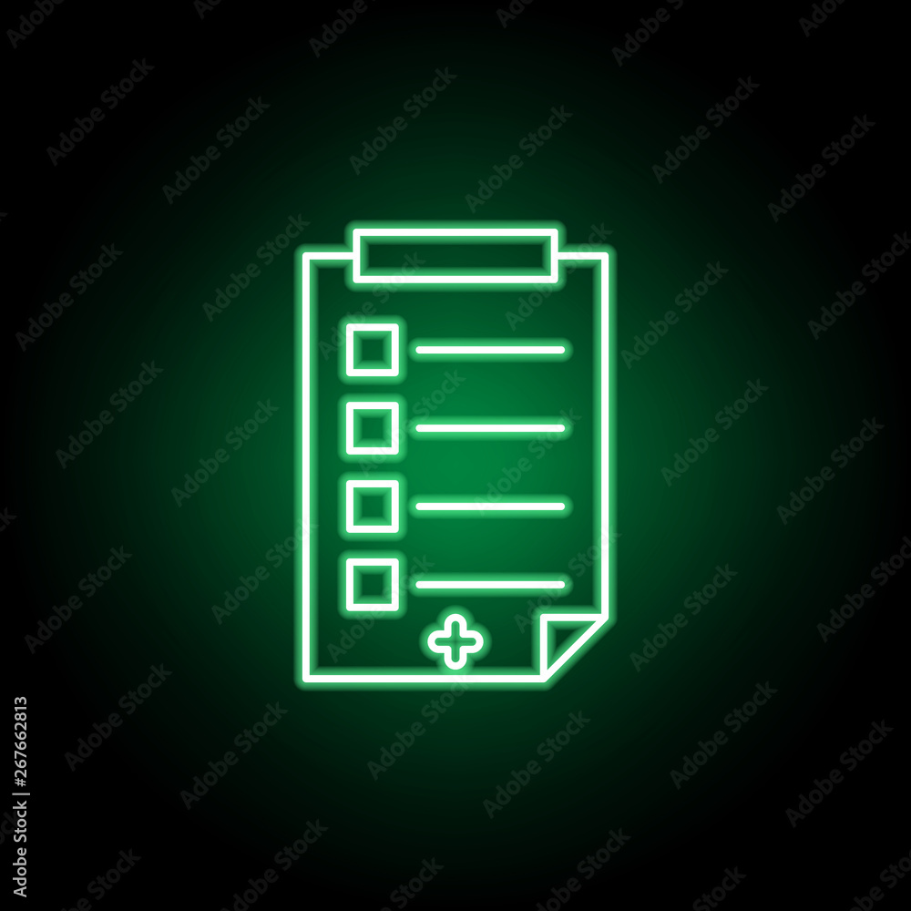 Medical, report icon in neon style. Element of medicine illustration ...