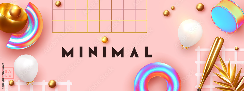 Minimal design background with realistic 3d objects of different shapes ...