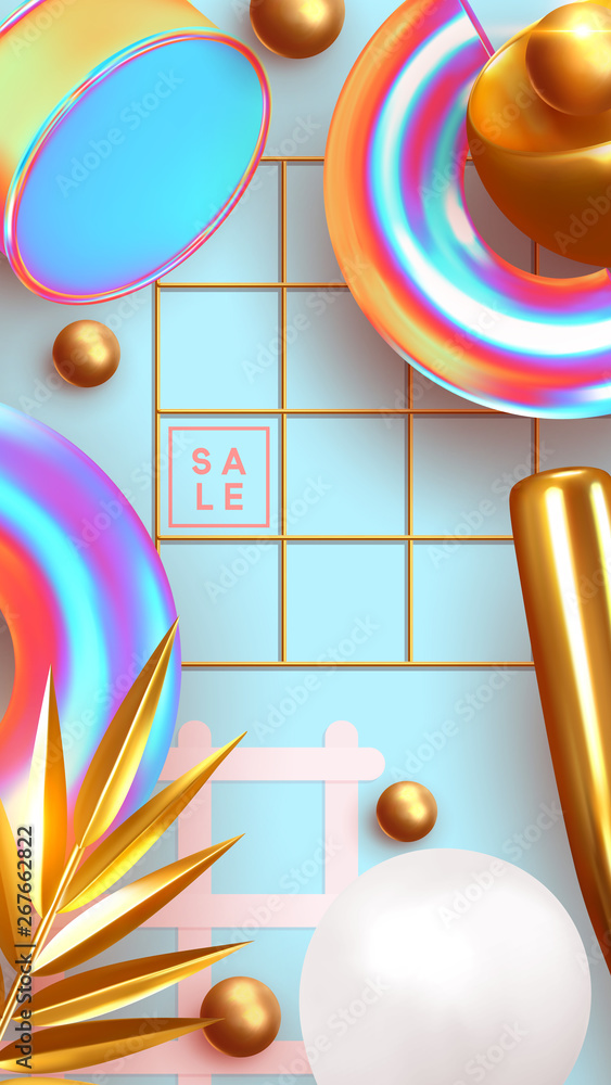 Minimal design background with realistic 3d objects of different shapes ...