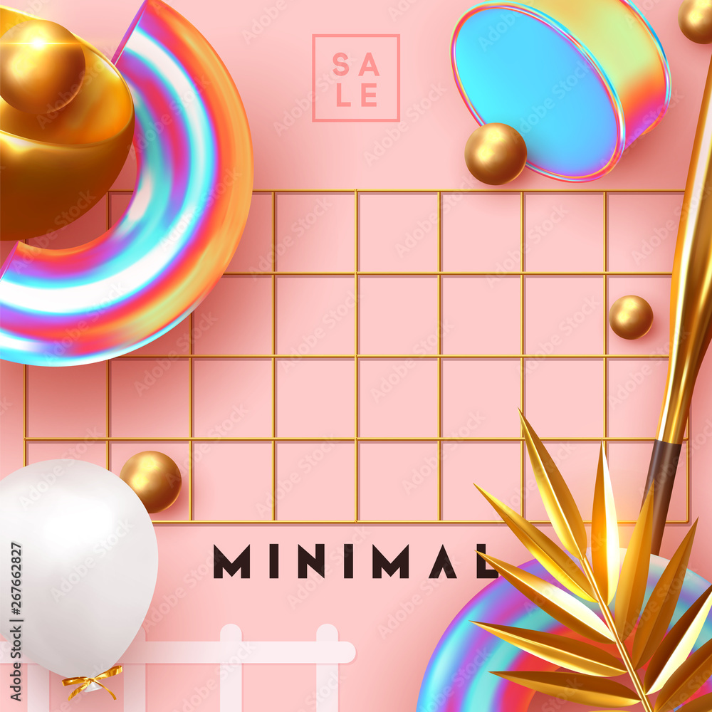 Minimal design background with realistic 3d objects of different shapes ...