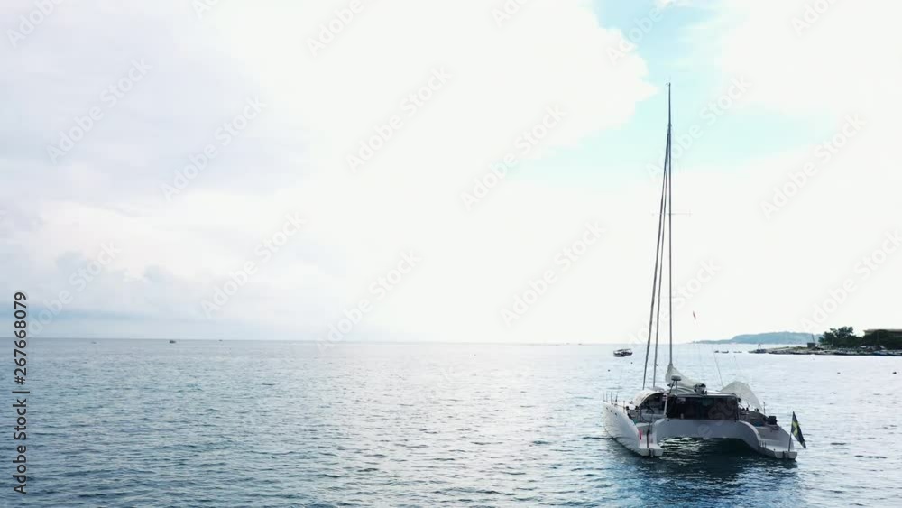 Top view of the boat. Aerial View of a Anchored Catamaran Yacht ...
