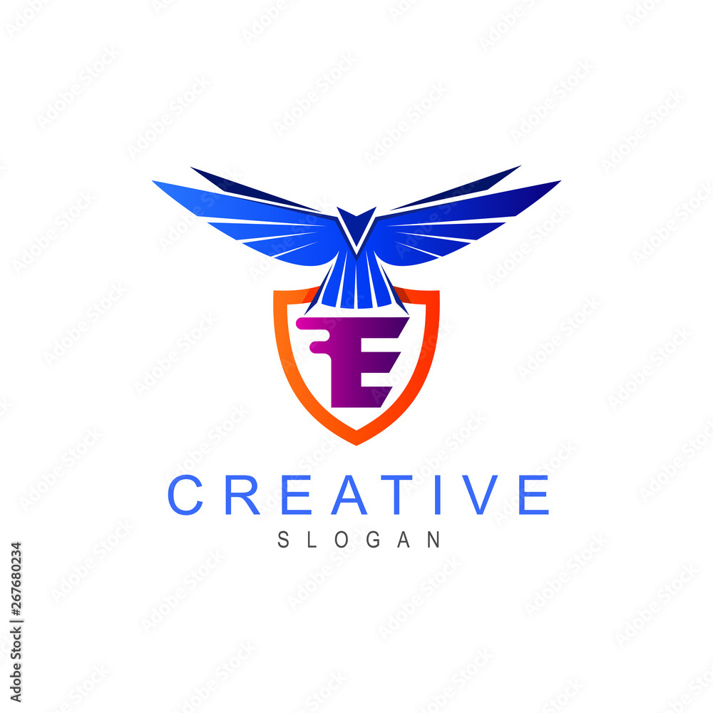 Flying bird logo with shield, shield and eagle, security logo, shield ...