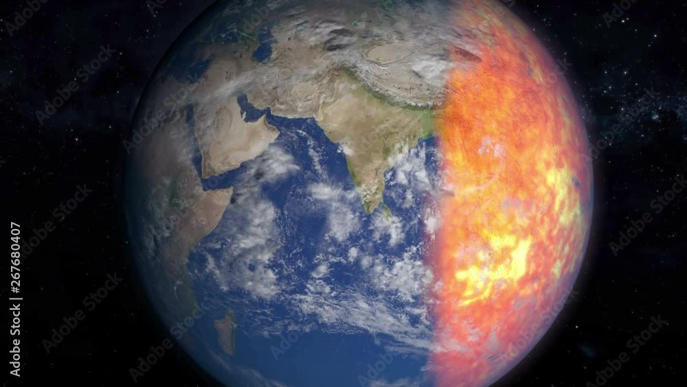 Zoom out of the Eurasia and Africa continents to the Earth from space ...