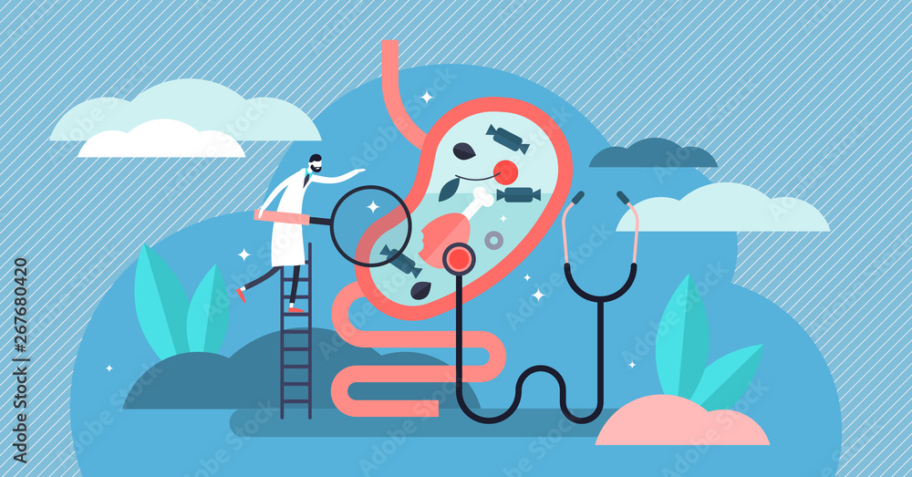 Gastroenterology vector illustration. Tiny stomach doctor persons ...