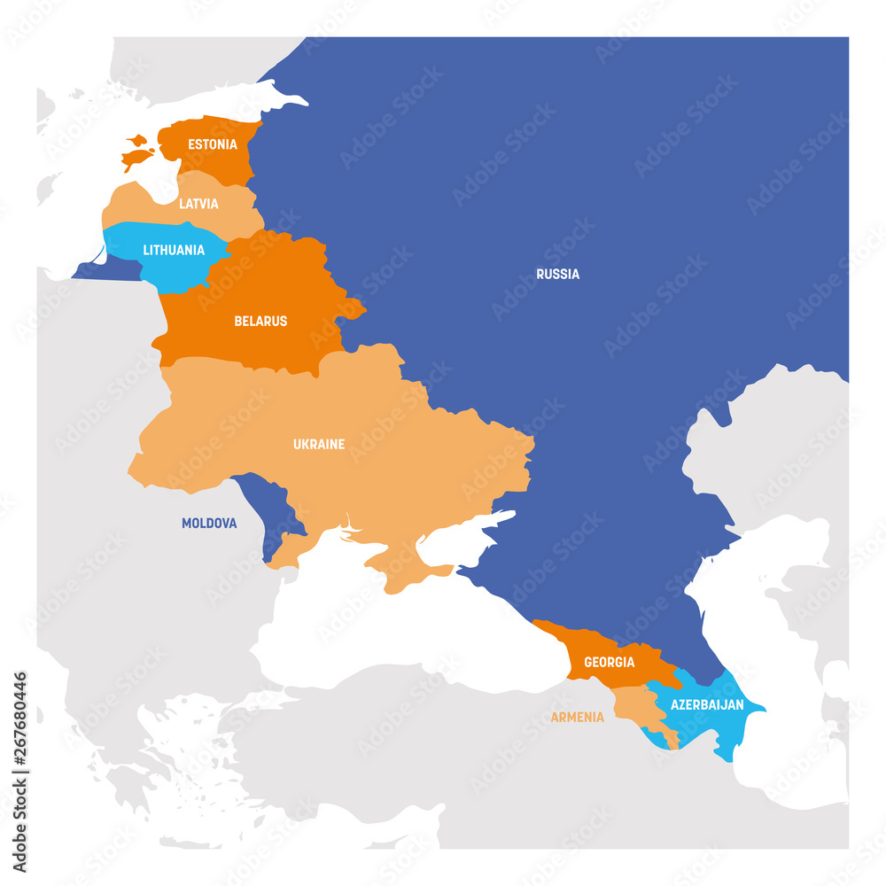 East Europe Region. Map of countries in eastern Europe. Post Soviet and ...