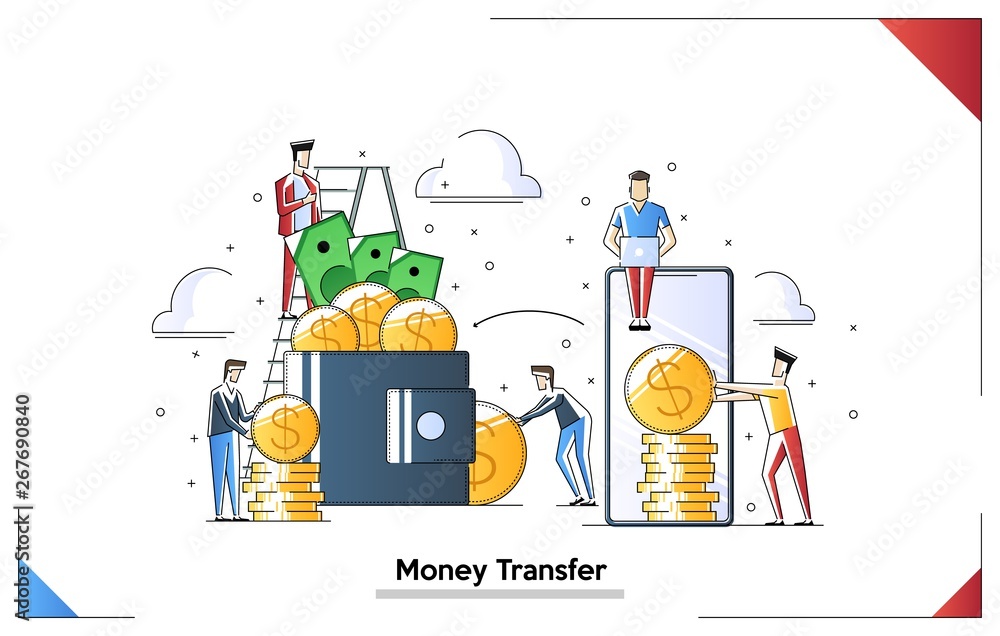 Transfering money, sending money from wallet to smartphone. Small ...