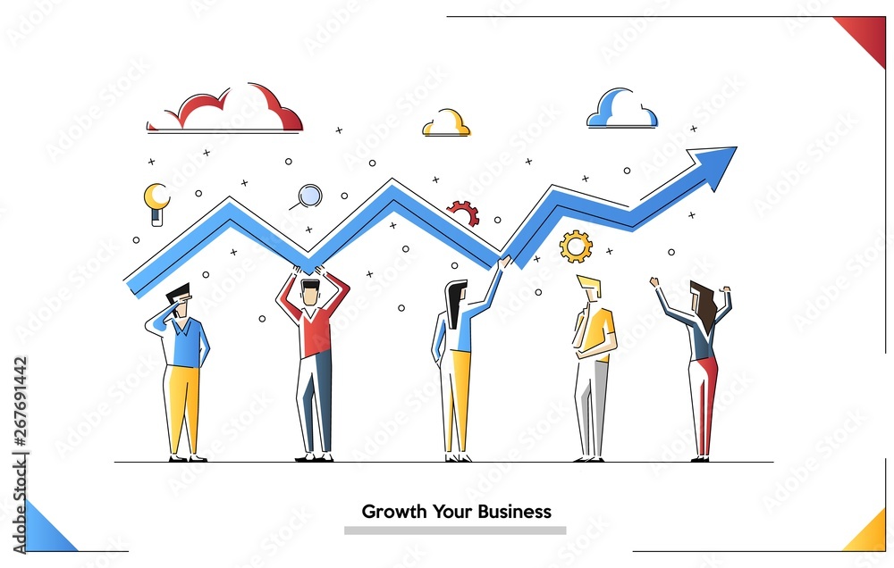 Vector illustration of Business team building growth graph and ...