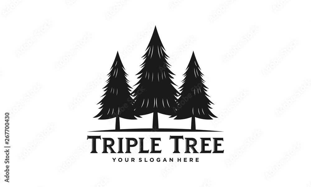 Triple tree logo. Pine forest vector illustration Stock Vector | Adobe ...
