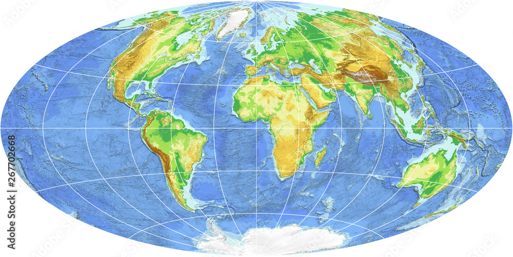 World Map of Aitoff Projection Stock Illustration | Adobe Stock