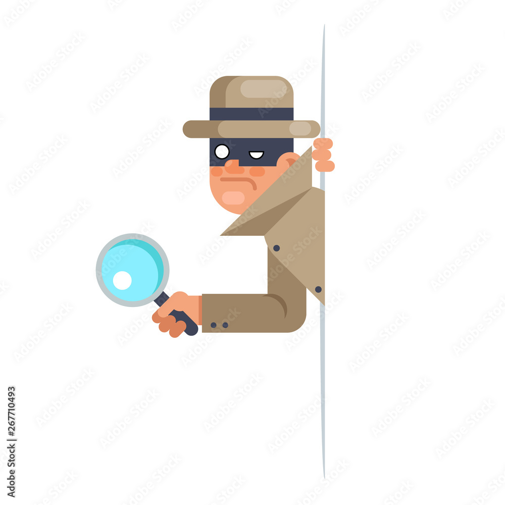 Look our corner spy magnifying glass mask detective cartoon character ...