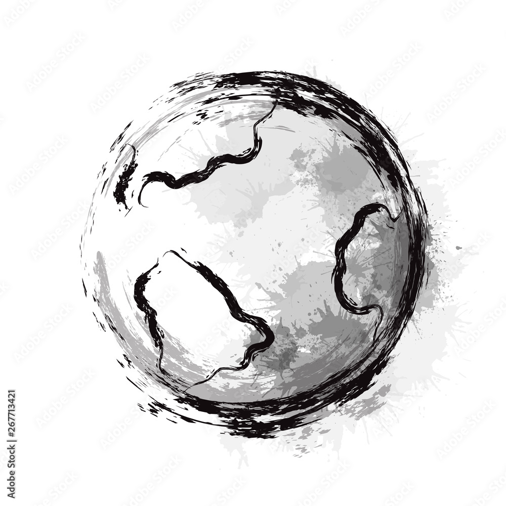 Inky illustration of the planet Earth with seas and continents and with ...