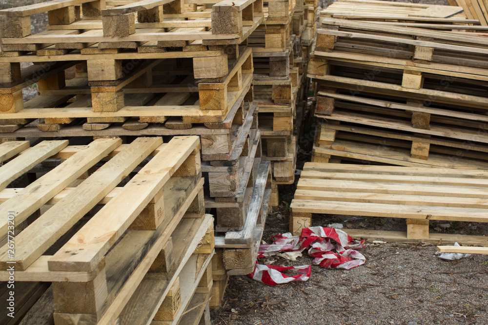 Huge stack of different type of pallet at a recycling business area ...