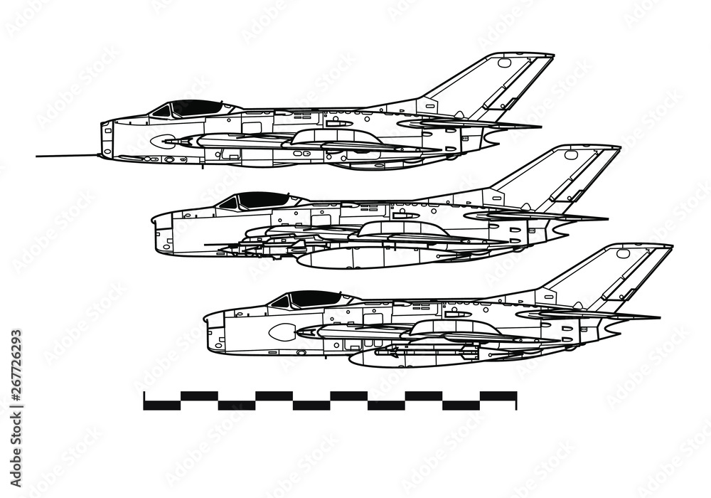 Mikoyan MiG-19 Farmer. Outline vector drawing Stock Vector | Adobe Stock
