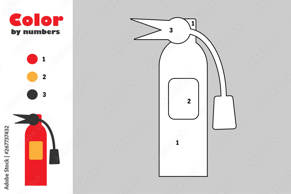 Vecteur Stock Fire extinguisher in cartoon style, color by number ...