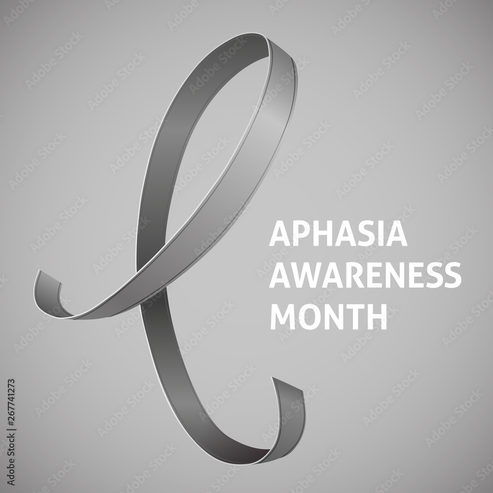 A square vector image with a gray ribbon as a symbol of aphasia ...