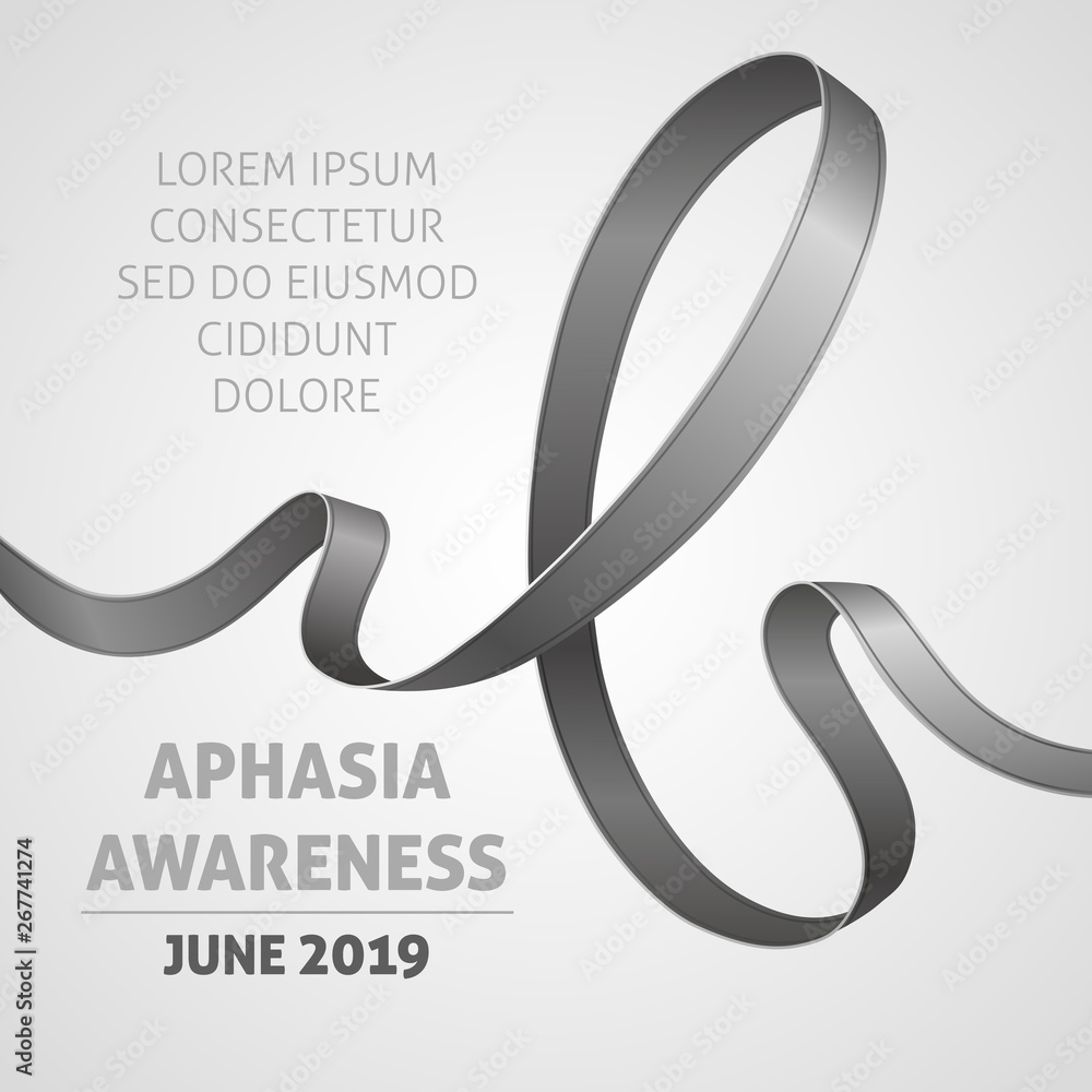 A square vector image with a gray ribbon as a symbol of aphasia ...