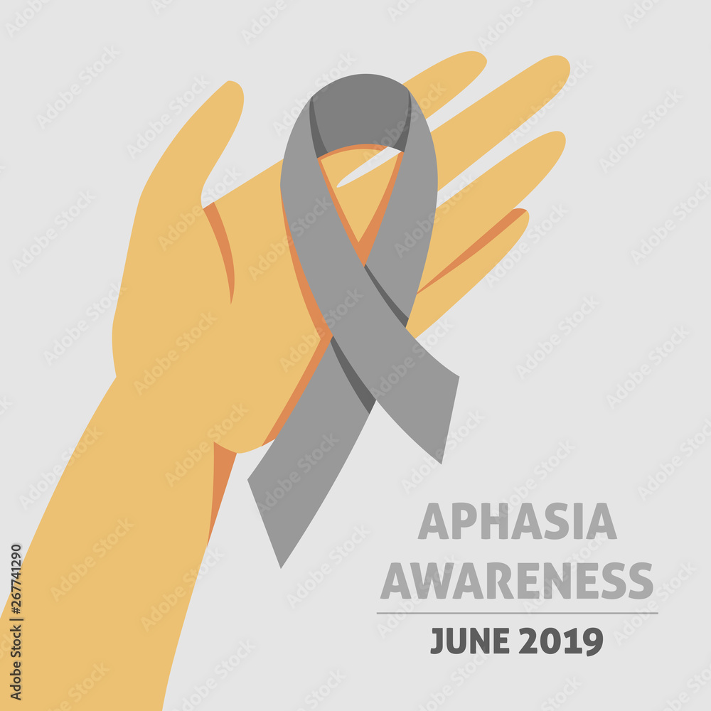 A square vector image with a gray ribbon as a symbol of aphasia ...