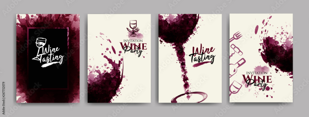 Collection of templates with wine designs, illustration of wine glasses ...