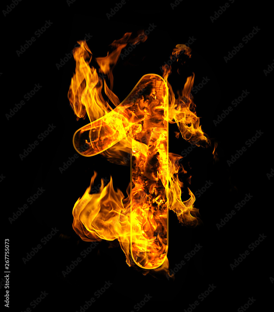 ALPHABETIC FIRE LETTERS, A TO Z , NUMBER 1, 3D ILLUSTRATION Stock ...