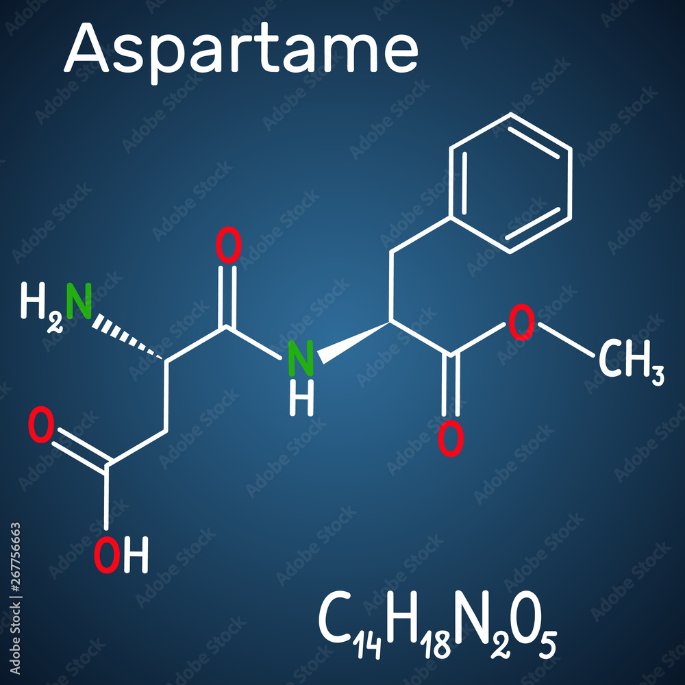 Aspartame, APM, molecule. Sugar substitute and E951. Structural ...