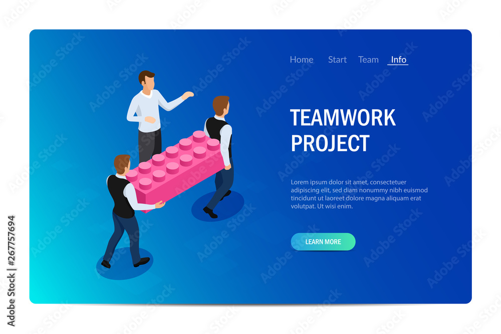 Teamwork project concept with characters. Design web site. Can use for ...