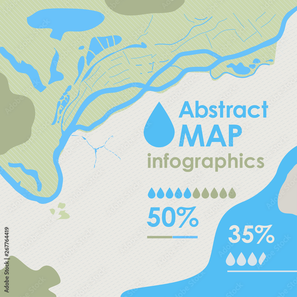 Vector abstract part of map with river, sea, island, land and forest ...