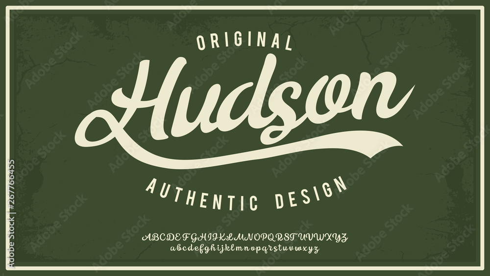 Hudsone. Hand made script typeface. Vintage brush script. Retro vector ...