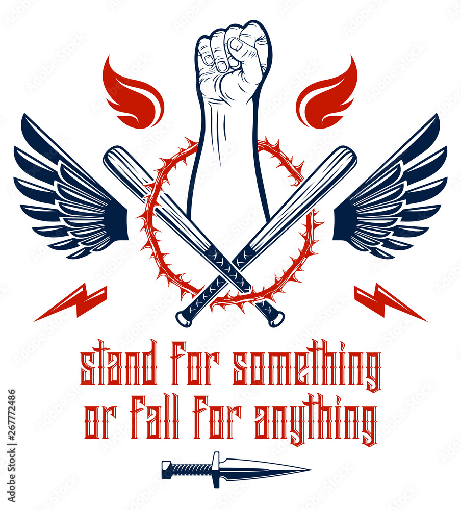 Anarchy and Chaos aggressive emblem or logo with strong clenched fist ...