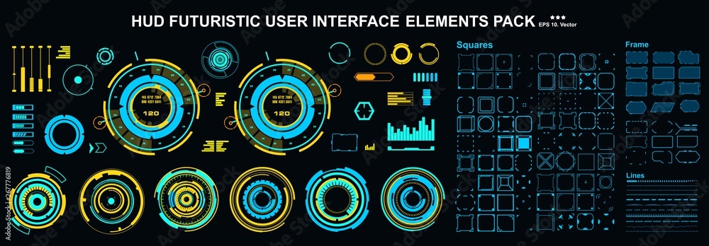 HUD elements mega set pack. Dashboard display virtual reality ...