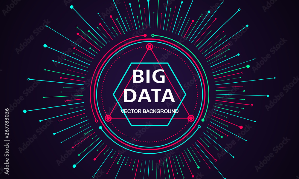 Big data technology background, radiating lines and geometric figures ...