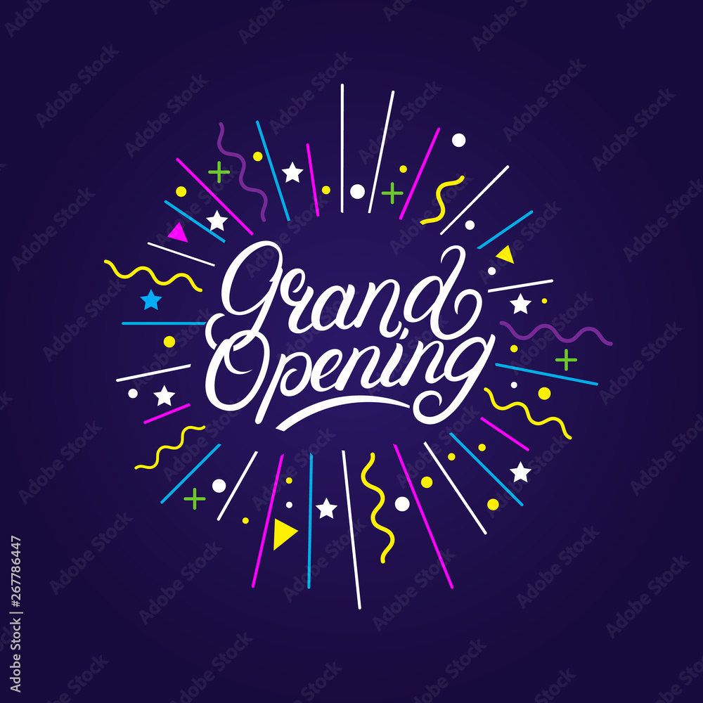 Grand opening hand written lettering. Stock Vector | Adobe Stock