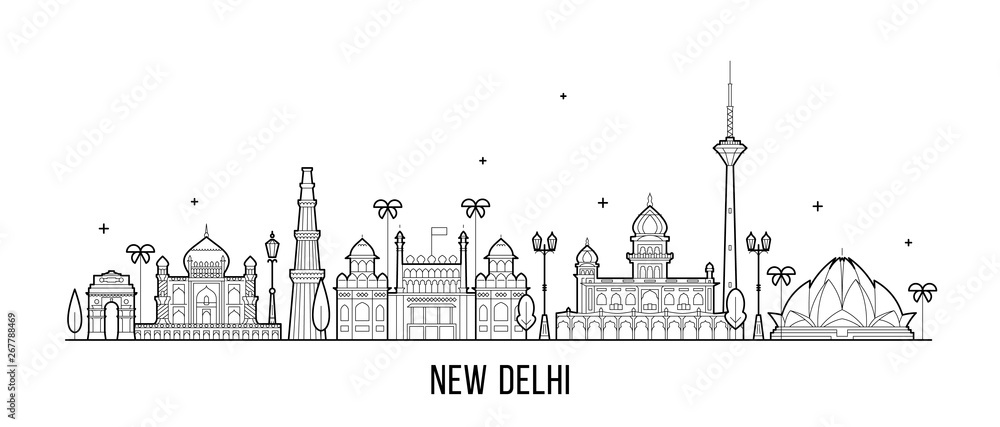 New Delhi skyline India this city buildings vector Stock Vector | Adobe ...