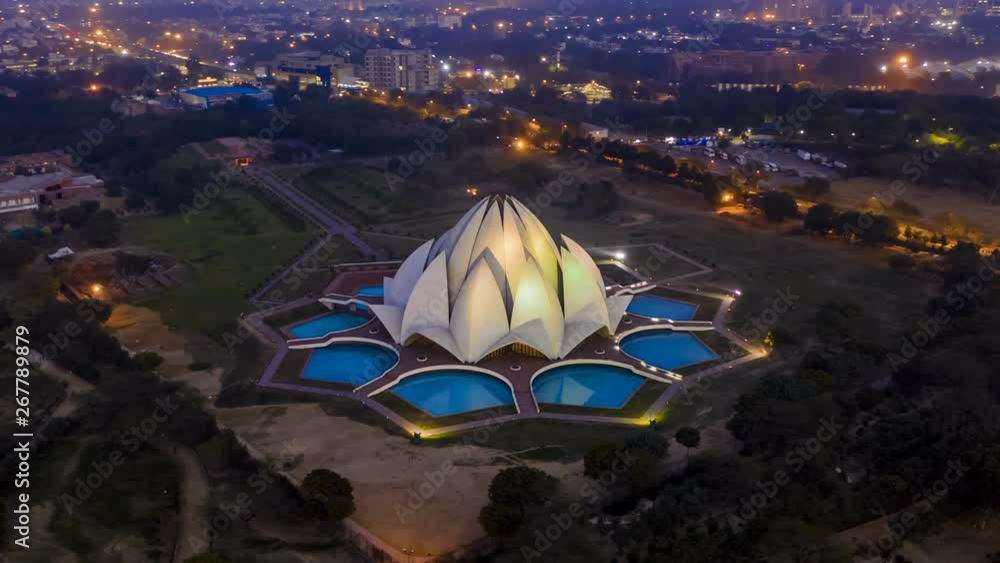 Lotus temple hyperlapse day to night, aerial 4k Stock Video | Adobe Stock
