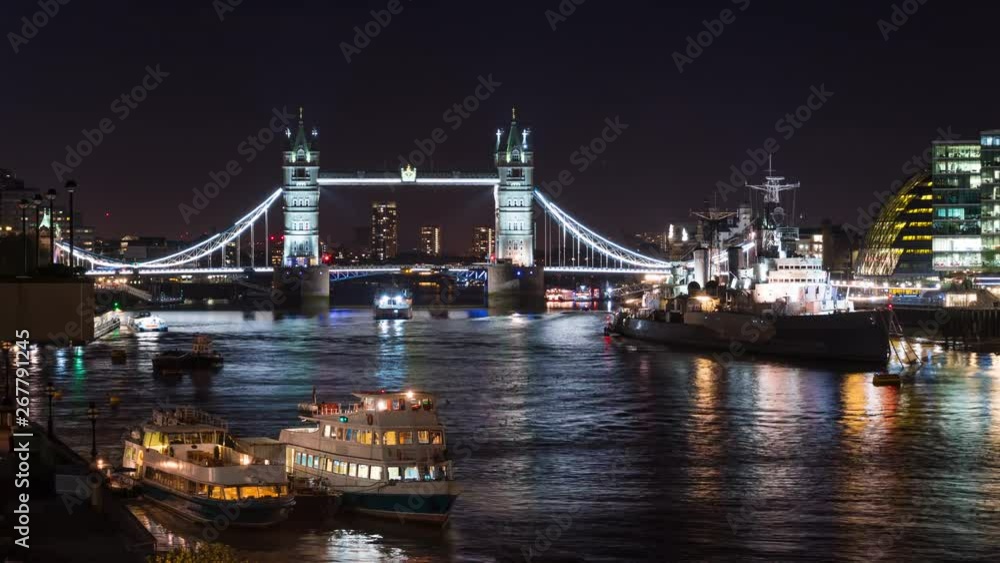 Time lapse of London's famous Tower Bridge being raised to let a large ...