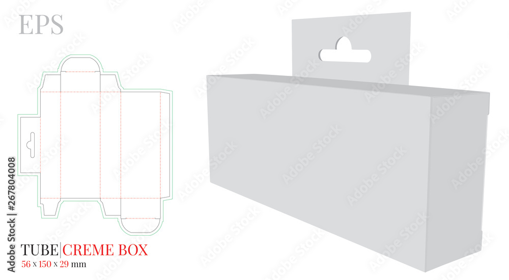 Tube creme Box with hanger Template, Vector with die cut / laser cut ...