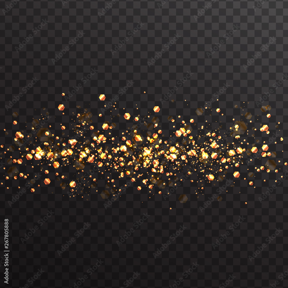 Bright abstract background of glowing gold particles with bokeh effect ...